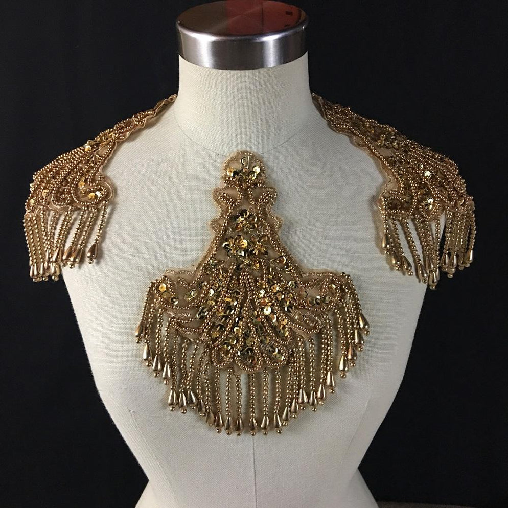 Beaded Applique Piece Lace Hanging Beads Strings Fringe Dangling Quali ...