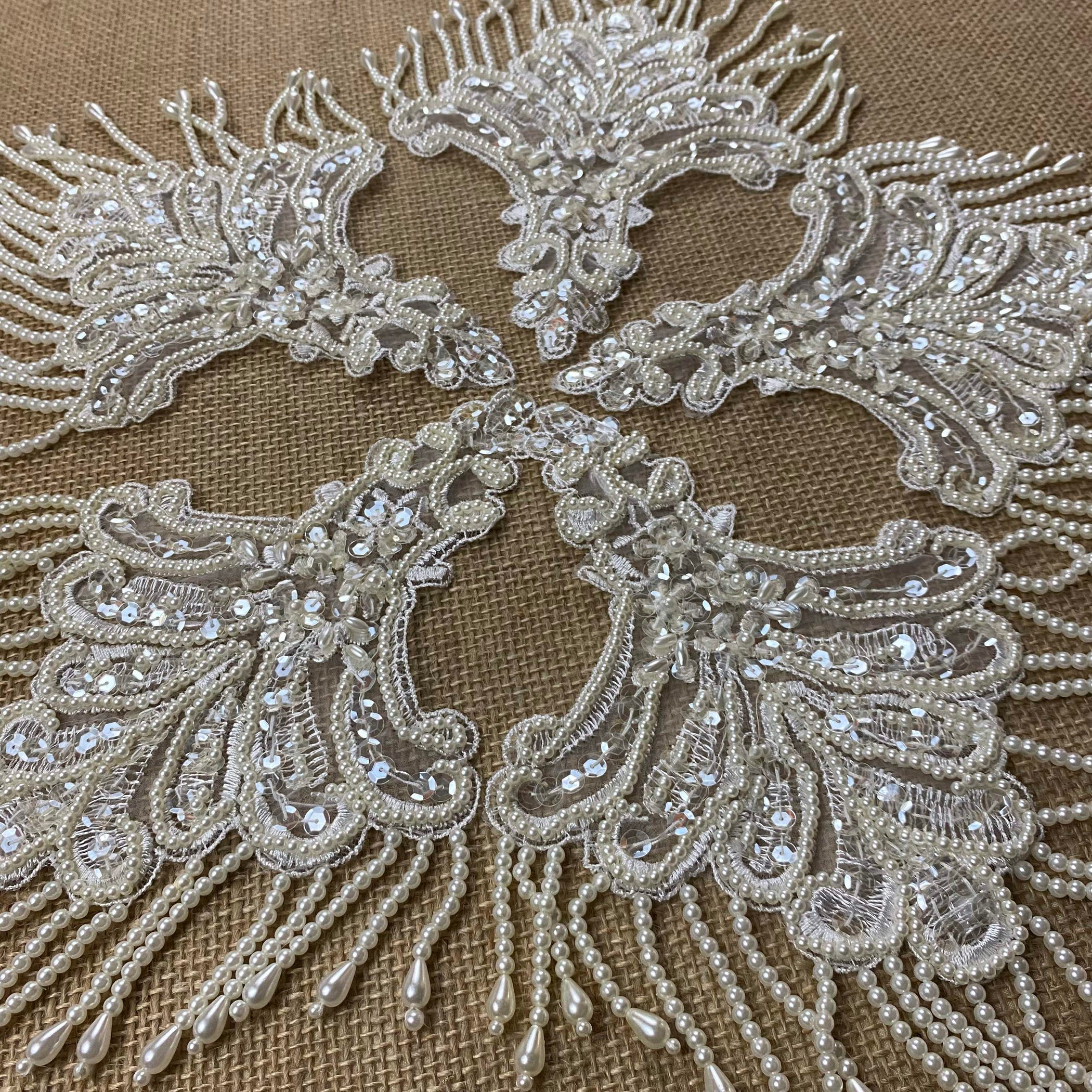 Beaded Applique Piece Lace Hanging Beads Strings Fringe Dangling Quali ...