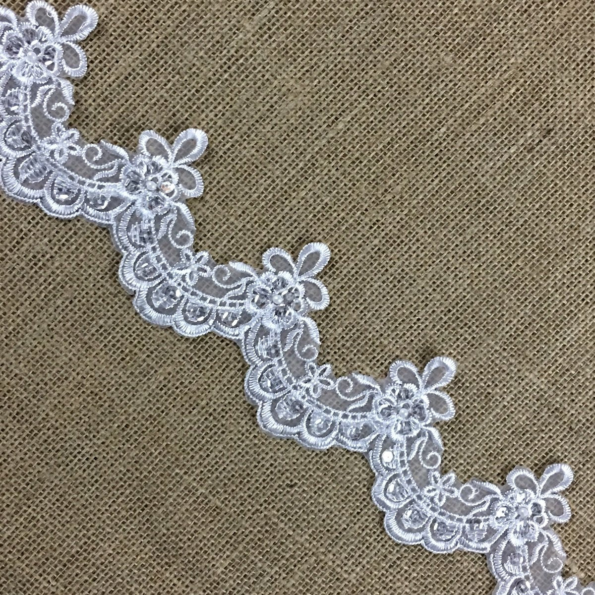 Scalloped Bridal Trim Lace Embroidered Hand Beaded Sequined Organza, 3 ...