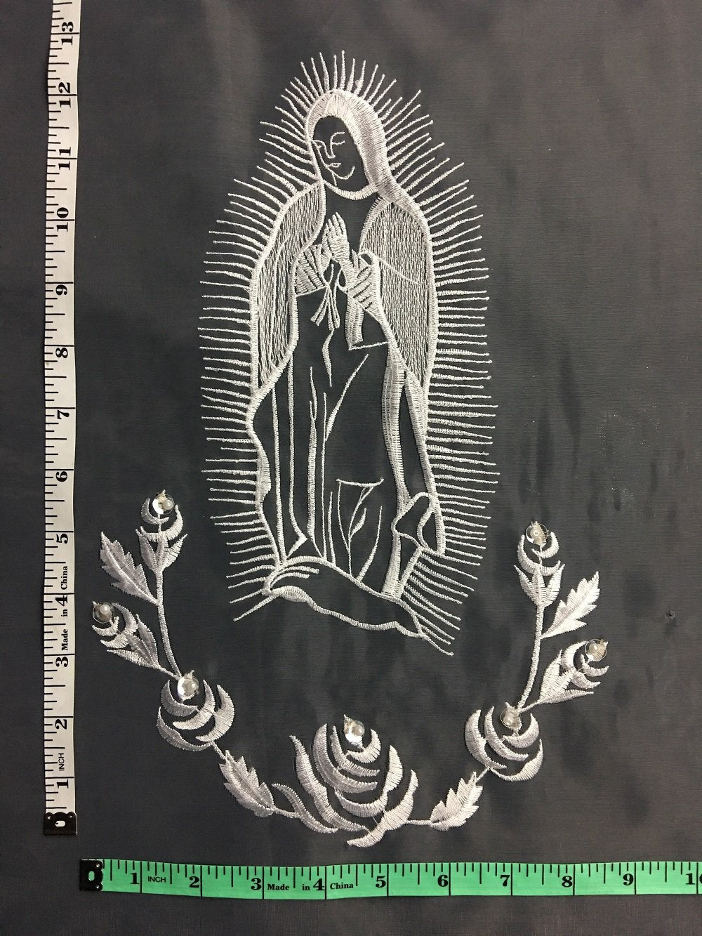 Virgin Mary Fabric Embroidered Organza Beaded Sequinned Fabric, 56" Wi ...