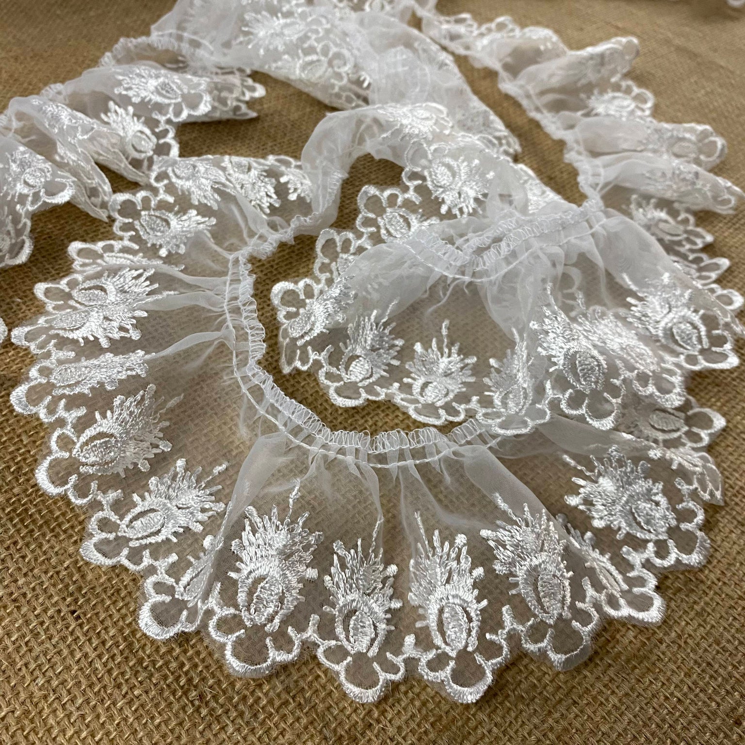 Buy Ruffle Lace Trim Online | Ruffled Gathered Trim Lace — Amore Lace ...