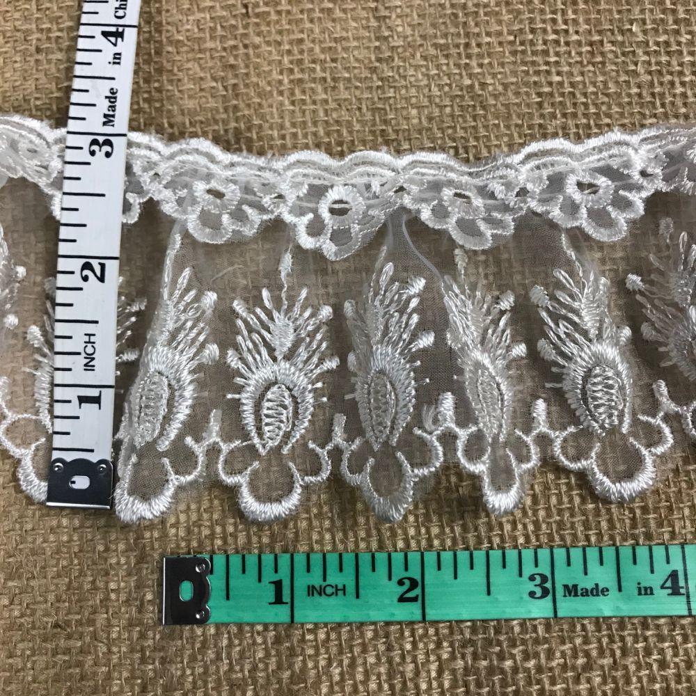 Ruffled Gathered Trim Lace Double Layered Ruffled Embroidered Organza ...